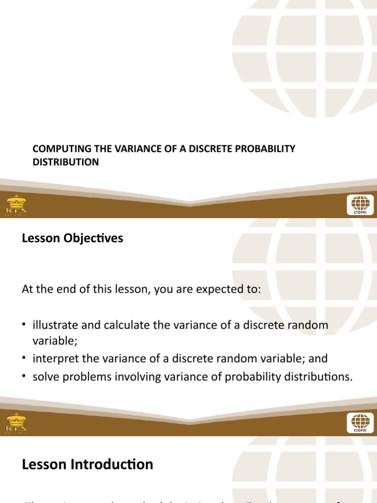 Unit I Lesson 4 Computing The Variance of A Discrete Probability Distribution | PDF | Variance ...