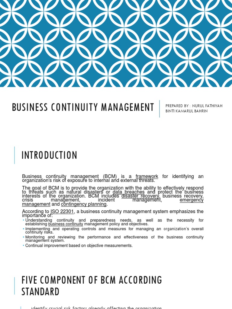 Chapter 9 - Business Continuity Management | PDF | Disaster Recovery ...