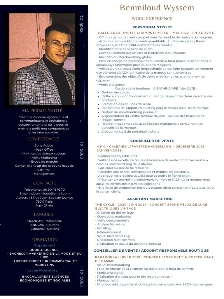 CV Benmiloud Wyssem 2023 | PDF | Commercialisation | Merchandising