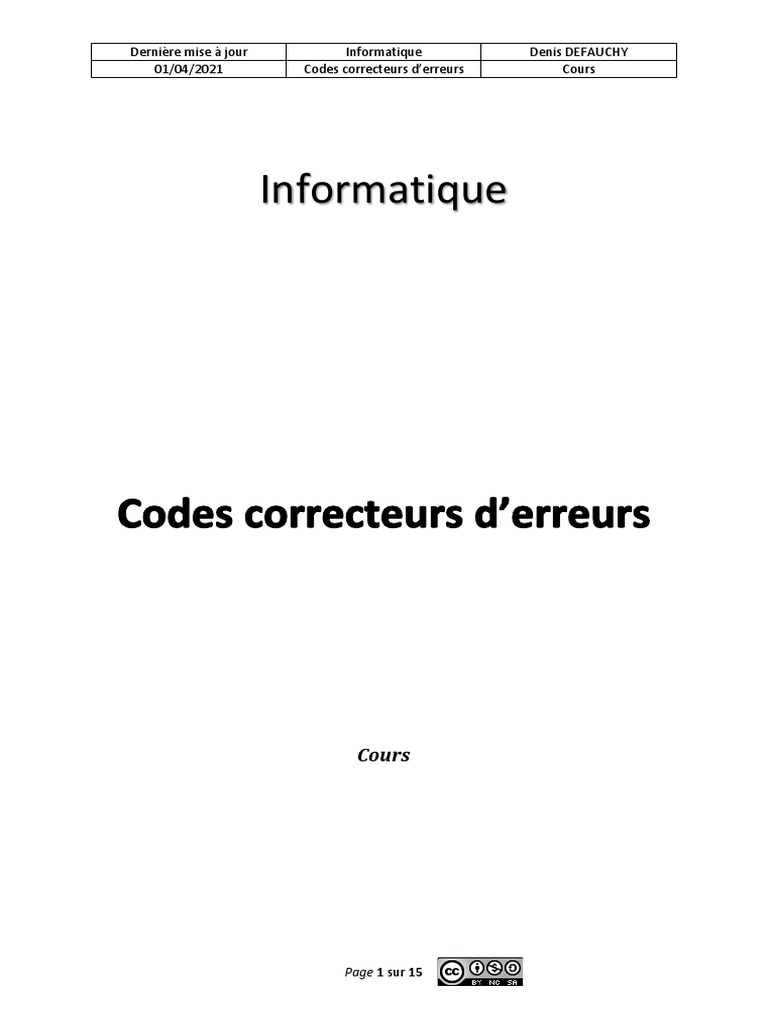 Codes correcteurs d'erreurs en informatique | PDF | Détection et ...