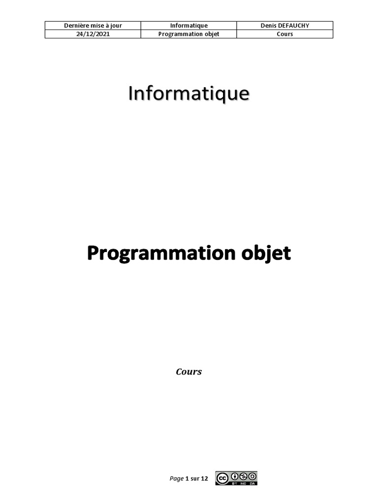 Programmation Objet - Cours | PDF | Programmation informatique ...
