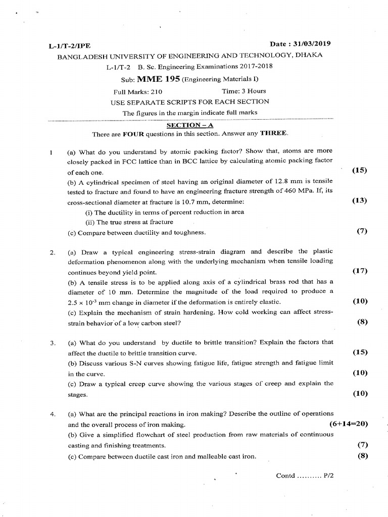 L-l/T-2/IPE Date: 31/03/2019: Section-A | PDF | Deformation ...