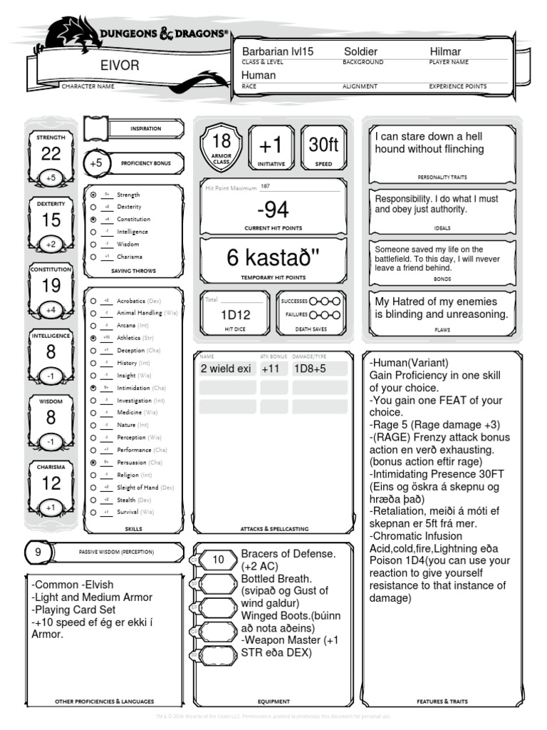 5E CharacterSheet Fillable | PDF | Entertainment | Role Playing