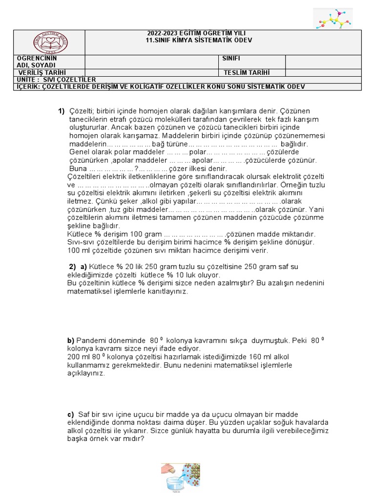 Yariyil Tatil Odevi Sistematik Odev Cozltiler | PDF