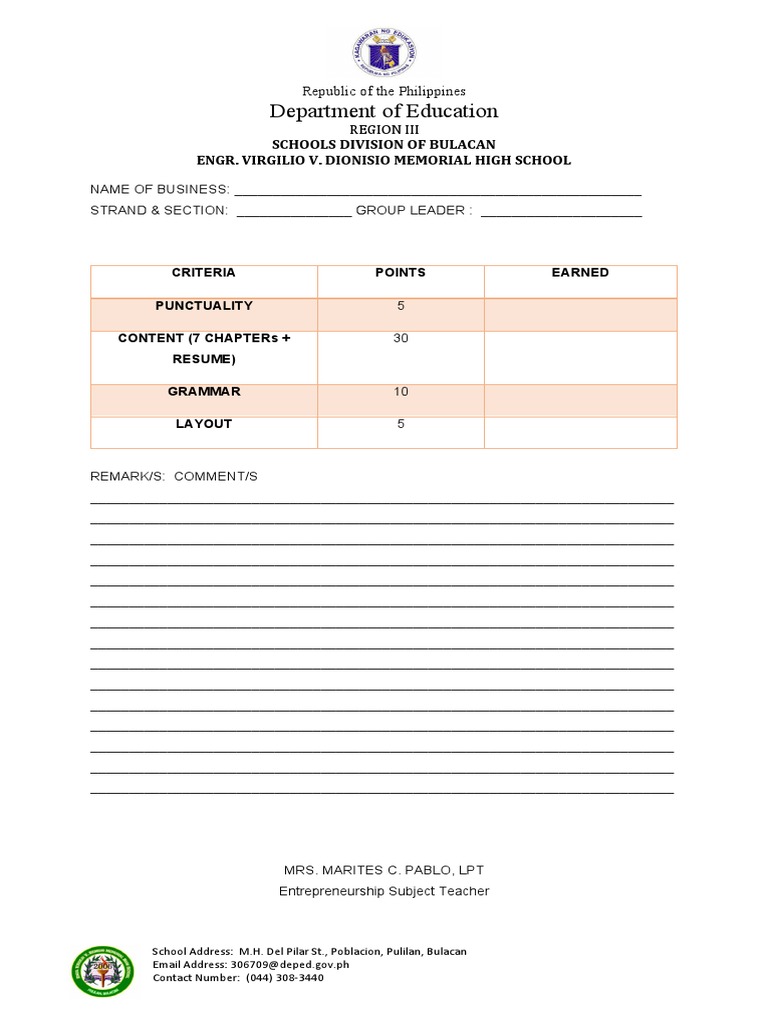 Business Plan Rubrics | PDF