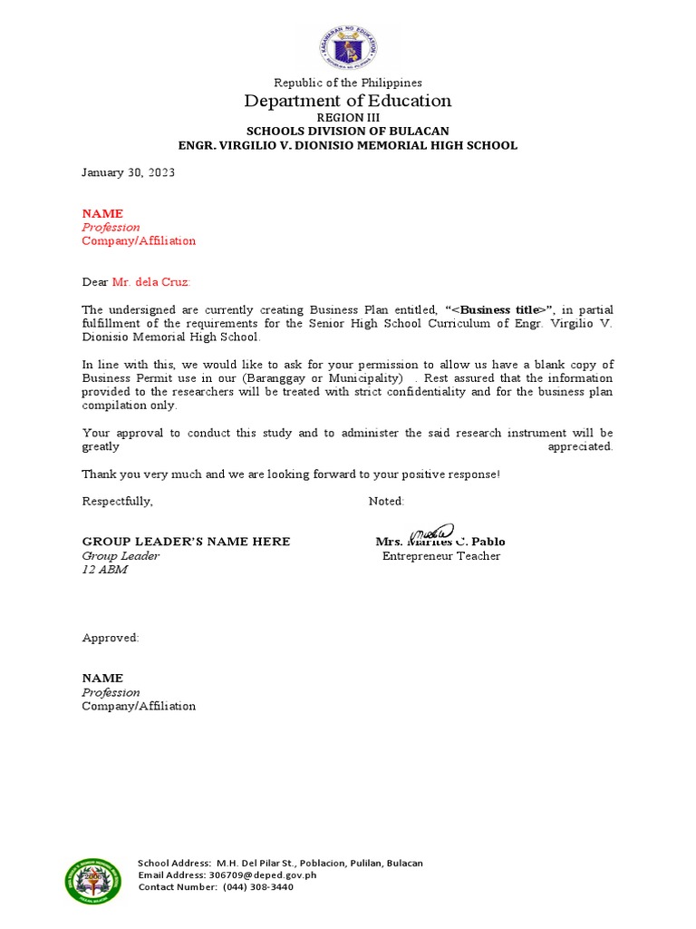 Letter For Permits | PDF