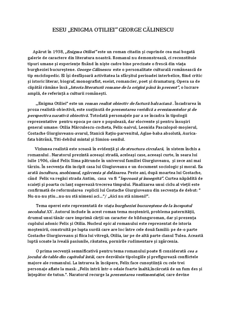Eseu Enigma Otiliei" | PDF