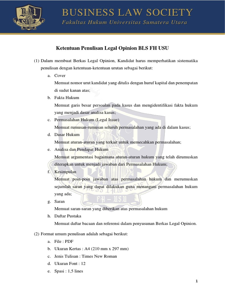 Ketentuan Penulisan Legal Opinion BLS | PDF