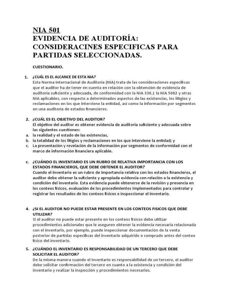 Nia 501-520 | PDF | Auditoría | Contralor