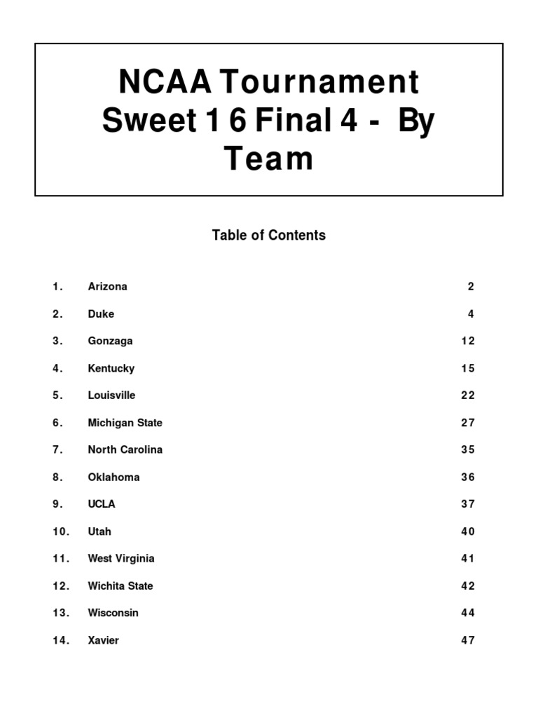 Ncaa Tournamente Sweet 16 | PDF | Ball Games | Team Sports