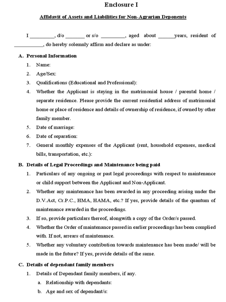 Sample Assets and Liabilities Enclosures | PDF | Expense | Affidavit