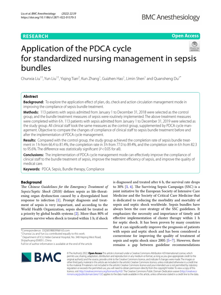 Application of The PDCA Cycle For Standardized Nursing Management in ...