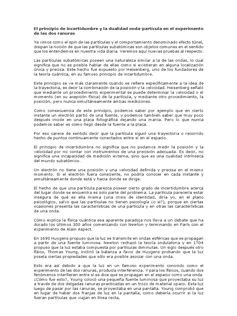 Experimento de La Doble Rendija - Versión Y | PDF | Ligero | Mecánica ...