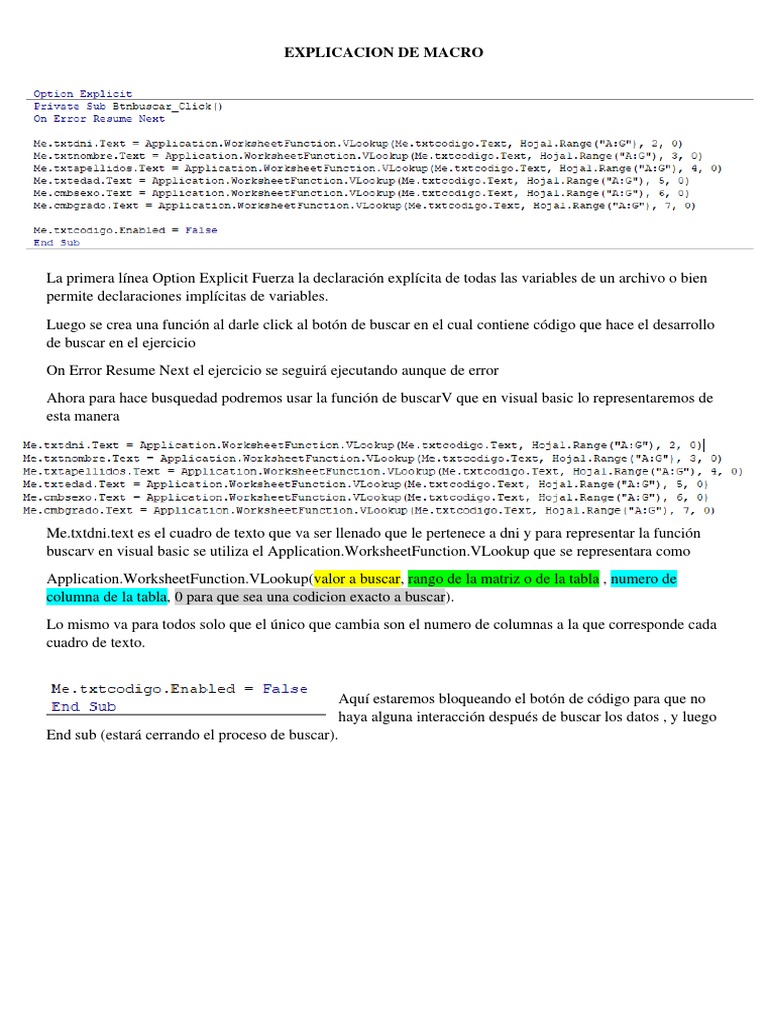 EXPLICACIÓN DE LAS MACROS PARA EL REGISTRO, MODIFICACIÓN Y ELIMINACIÓN DE DATOS EN EXCEL | PDF ...