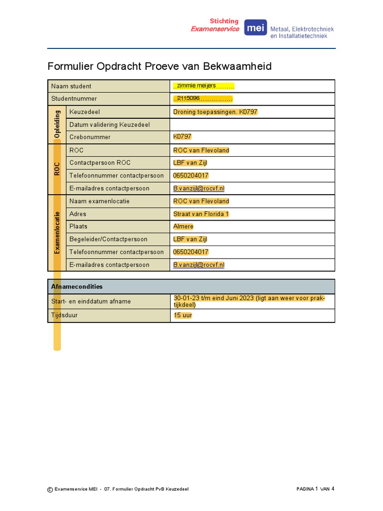 Formulier Opdracht PVB Keuzedeel | PDF