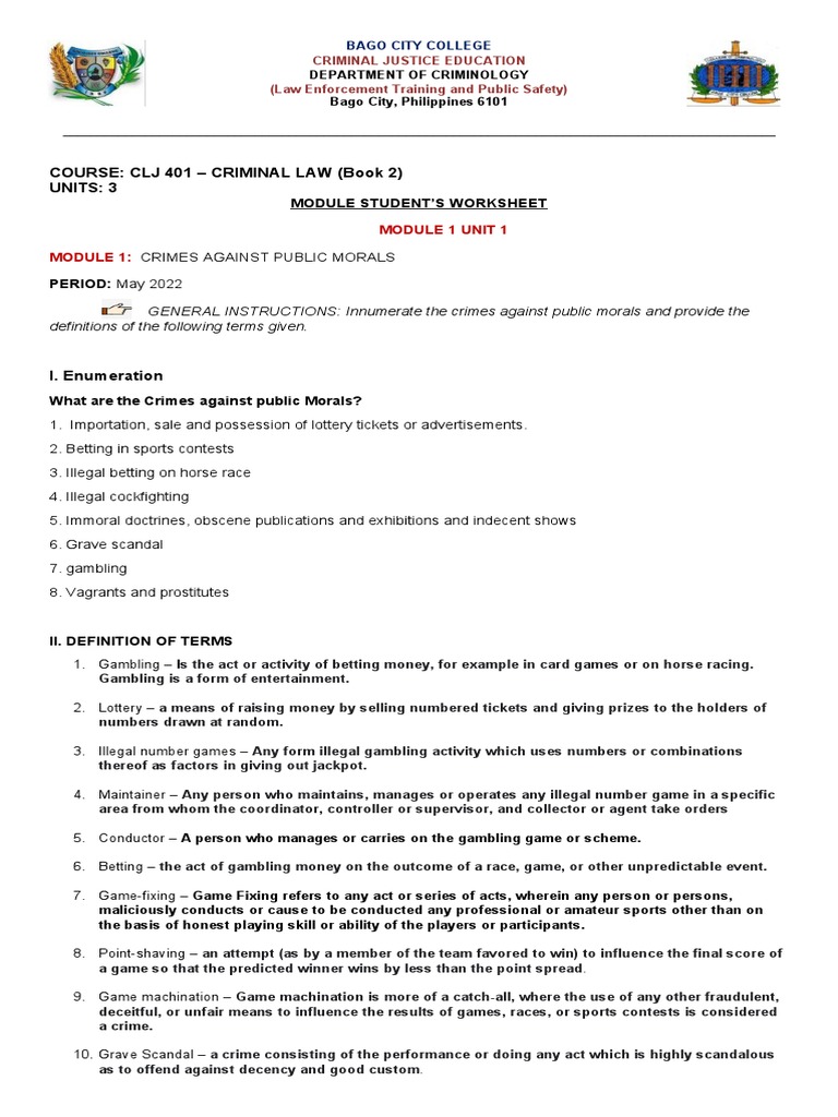 Criminal Law Module 1: Crimes Against Public Morals | PDF | Gambling | Prostitution