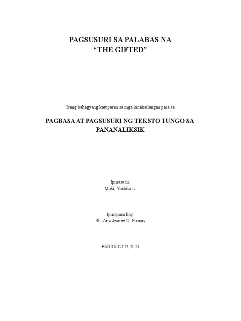 Pagsusuri Sa Palabas Na The Gifted | PDF