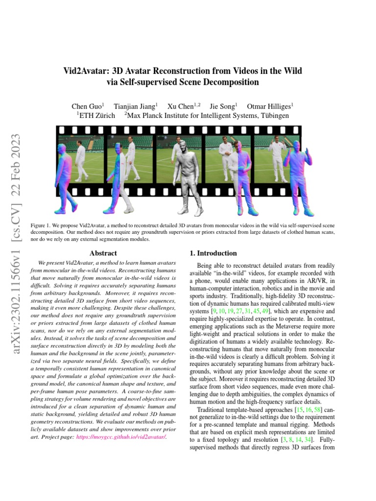 Vid2Avatar: 3D Avatar Reconstruction From Videos in The Wild Via Self-Supervised Scene ...
