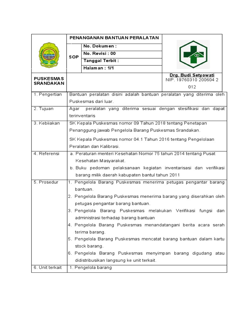 Sop Bantuan Peralatan | PDF | Pengelolaan Keuangan & Uang | Kesehatan Holistik