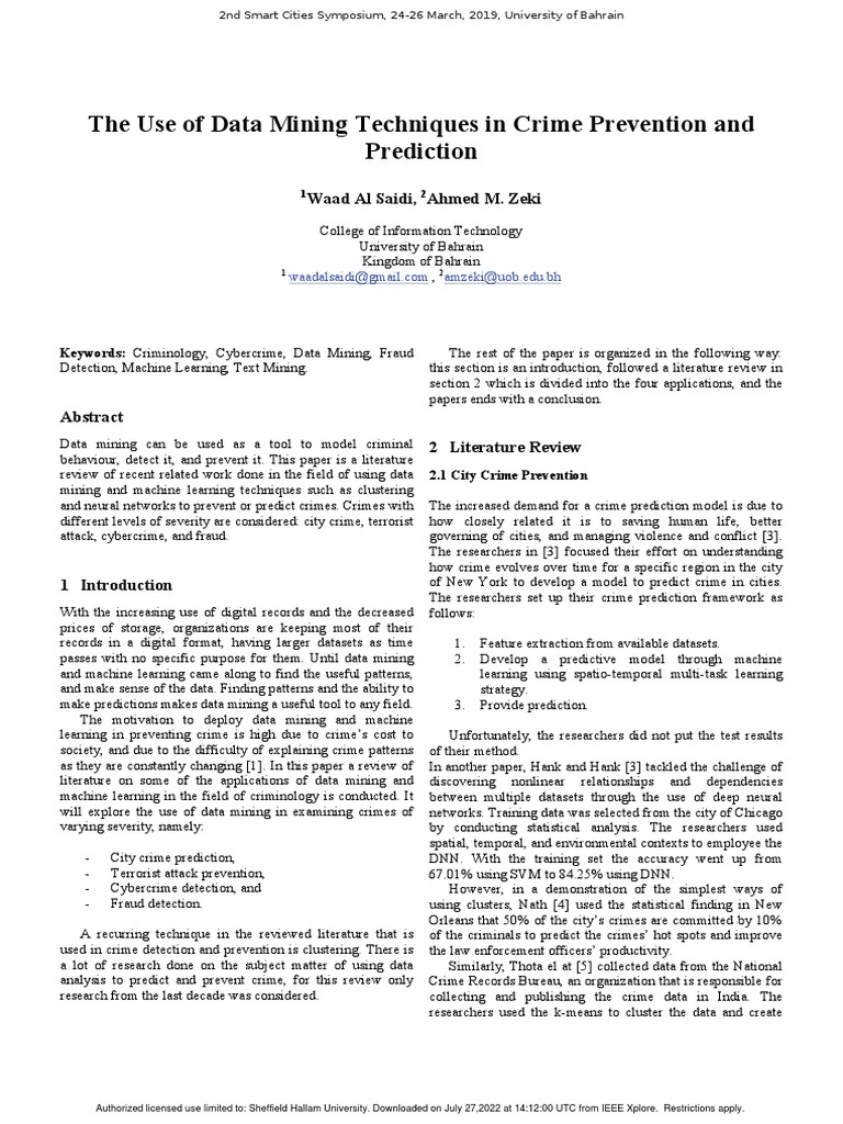 The Use Of Data Mining Techniques In Crime Prevention And Prediction Not Good Pdf Data