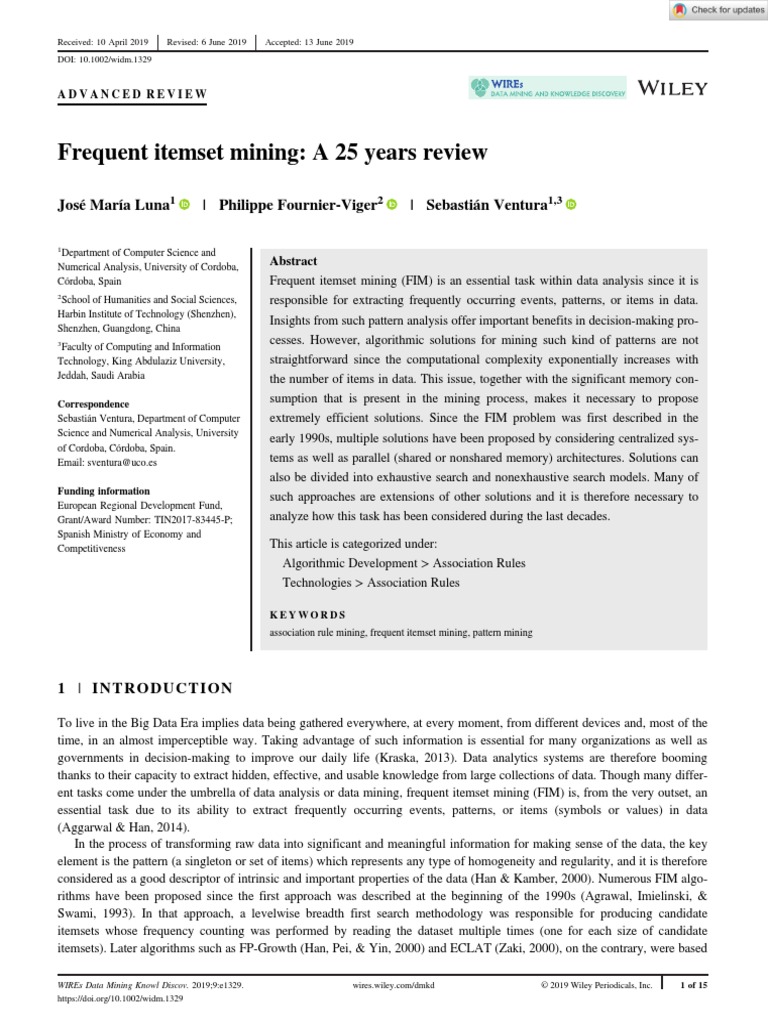 Frequent Itemset Mining A 25 Years Review-2019 | PDF | Map Reduce | Computer Programming