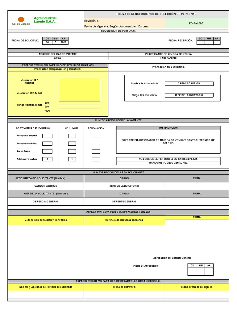 Formato Requerimiento de Personal | PDF | Gestión de recursos humanos ...