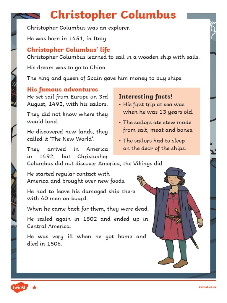 T L 51950 Christopher Columbus Differentiated Reading Comprehension ...