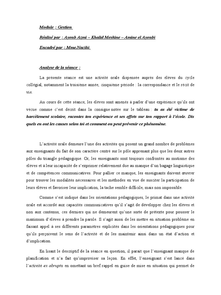 Activité orale sur le harcèlement scolaire | PDF | Pédagogie