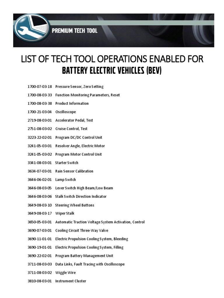 List of Tech Tool Operations Enabled For | PDF