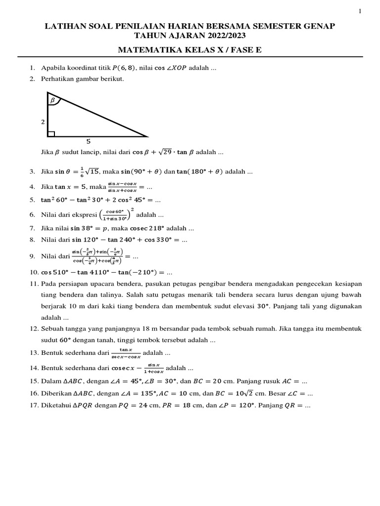 Latihan Soal Matematika Wajib PTS 2 Kelas X | PDF