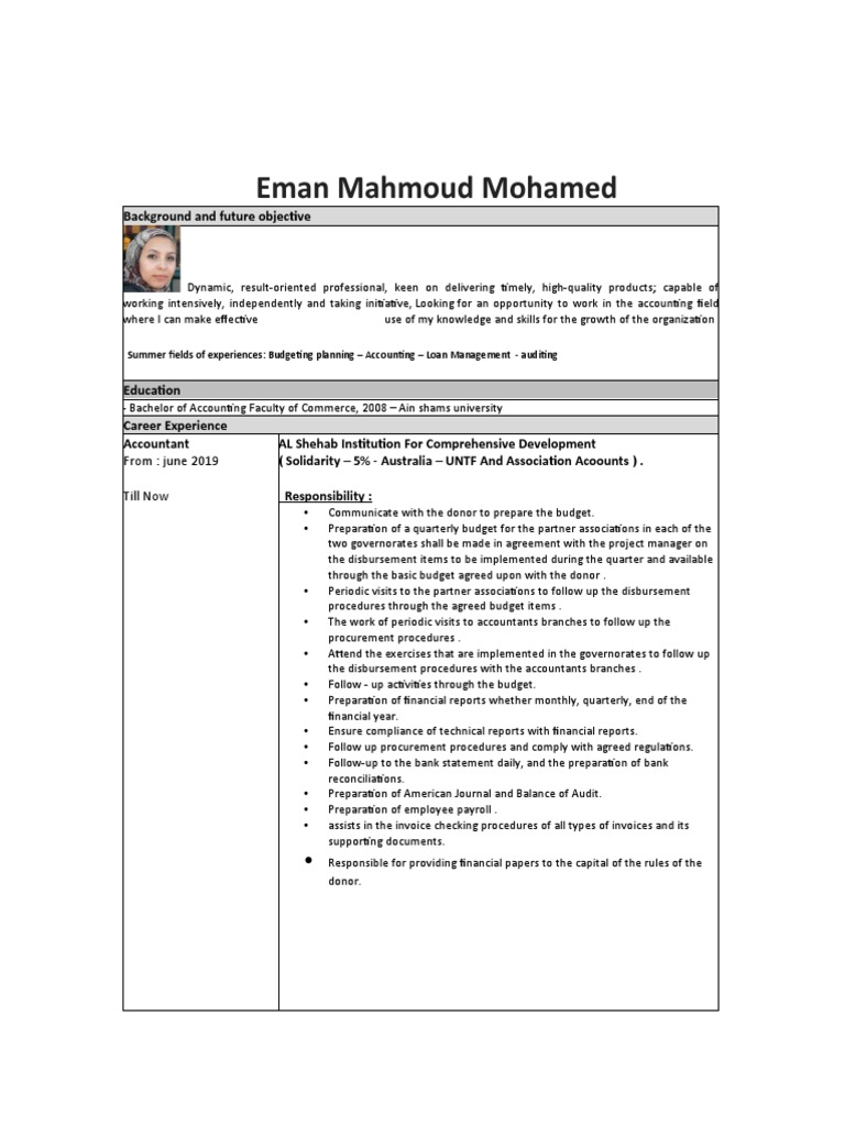 C.v... - Eman Mahmoud | PDF | Financial Statement | Audit
