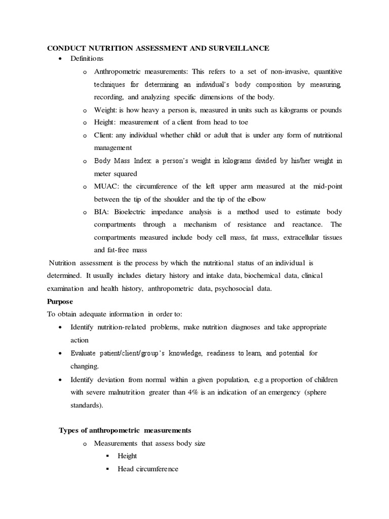 Nutrition Assessment & Surveillance Handout | PDF | Body Mass Index ...