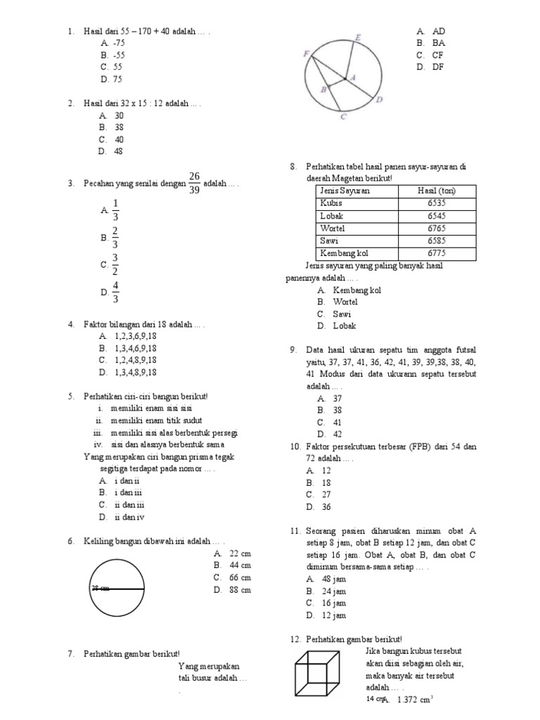 Soal MTK Kls 4 | PDF