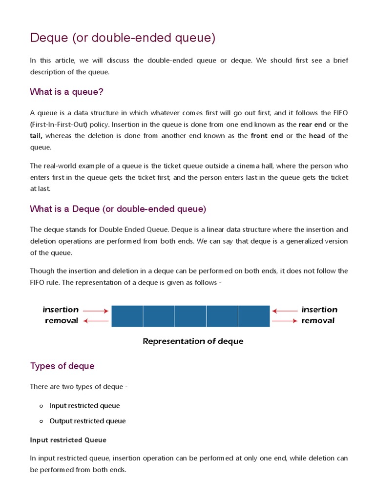 Deque (Data Structures) - Javatpoint | PDF | Queue (Abstract Data Type ... Deque (Data Structures) - Javatpoint | PDF | Queue (Abstract Data Type ...