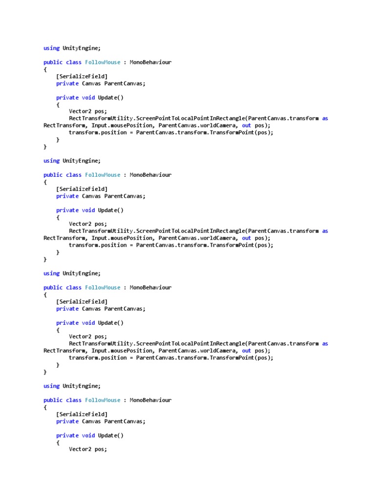 Unity Mouse Follow Script | PDF | Computers