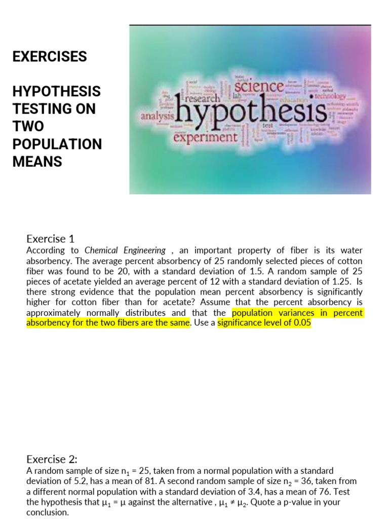 Exercises On Hypotesis Testing - Two Population | PDF