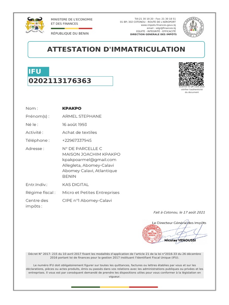 Attestation IFU | PDF