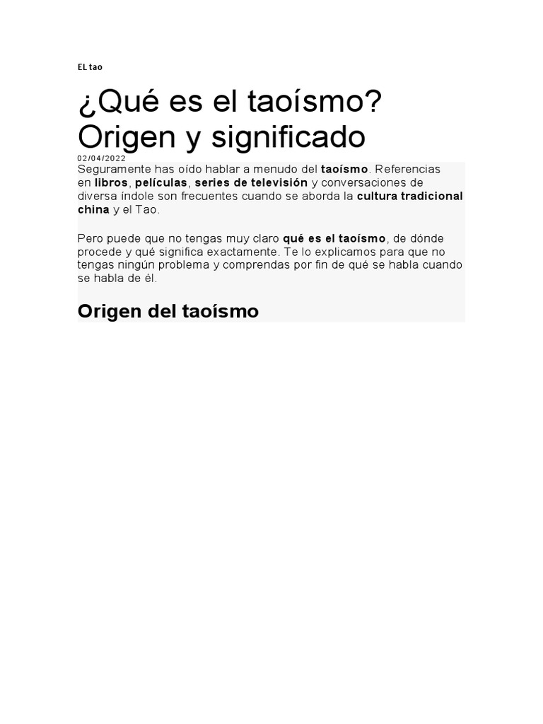 Taoísmo: Origen y Significado | PDF | Tao | Tao Te Ching