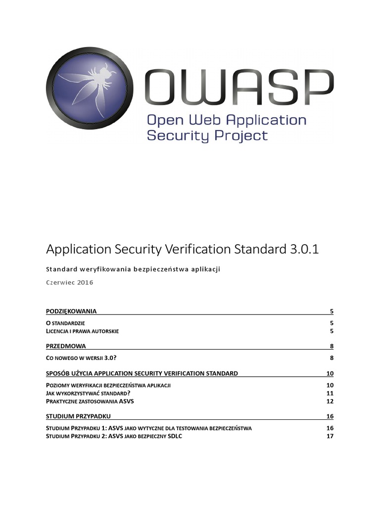 Owasp Application Security Verification Standard 3 0 1 Pl Pdf