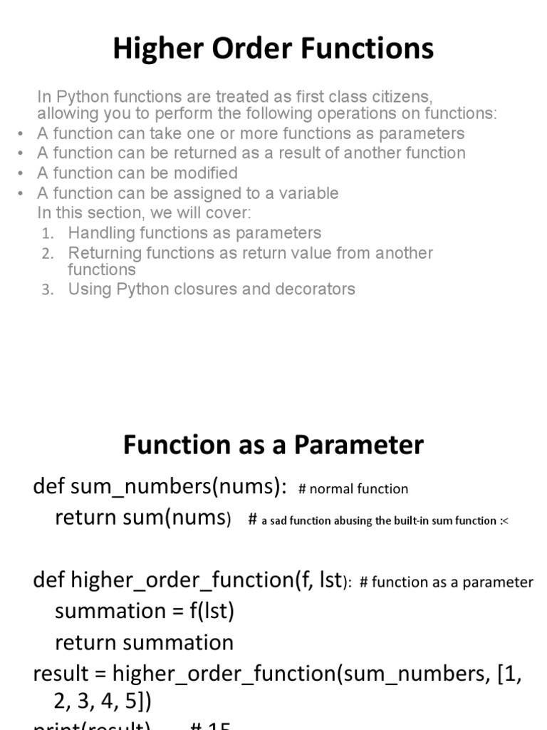 Higher Order Functions Pdf Anonymous Function Parameter Computer Programming