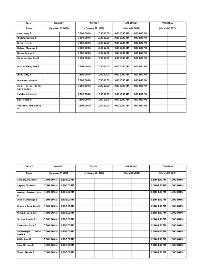 Internship Sched | PDF