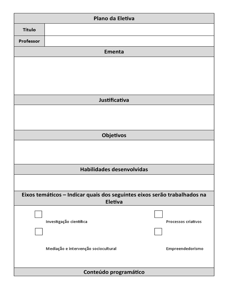 Plano de Eletiva - Modelo | PDF