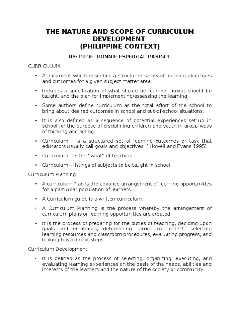 Nature and Scope of Curriculum Development | PDF | Curriculum | Goal