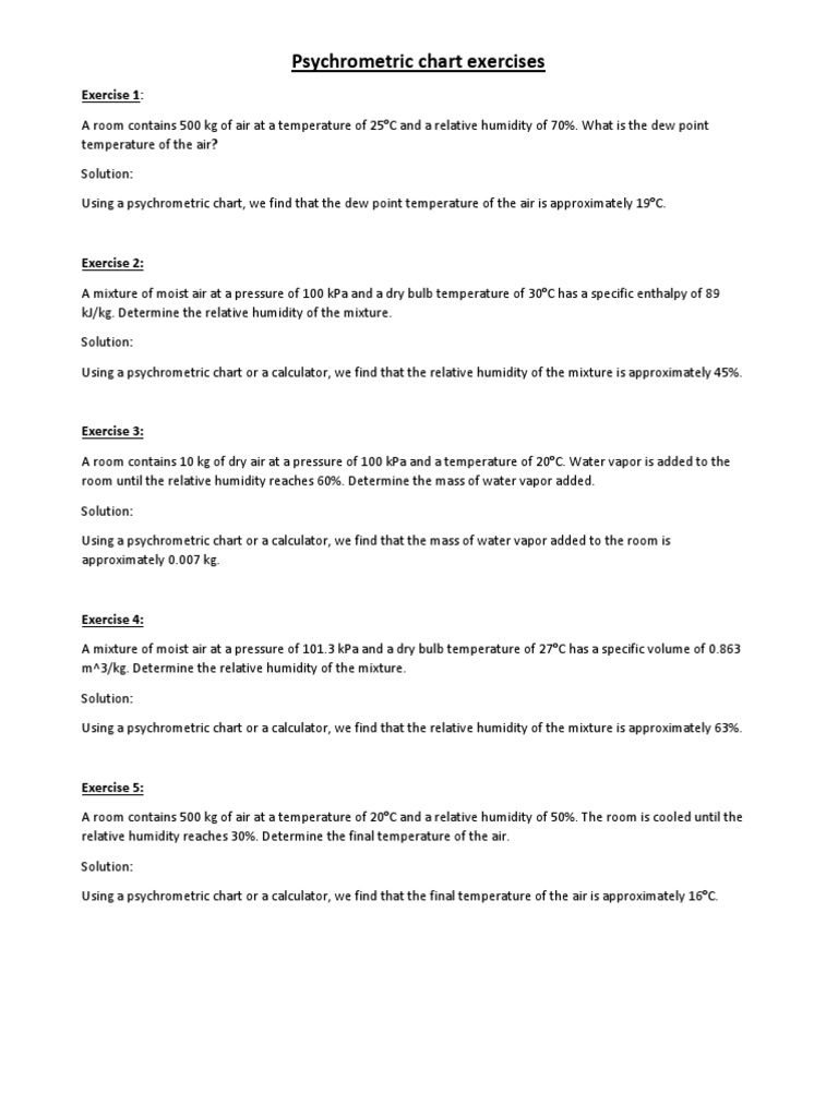 Psychrometric Chart Exercises | PDF