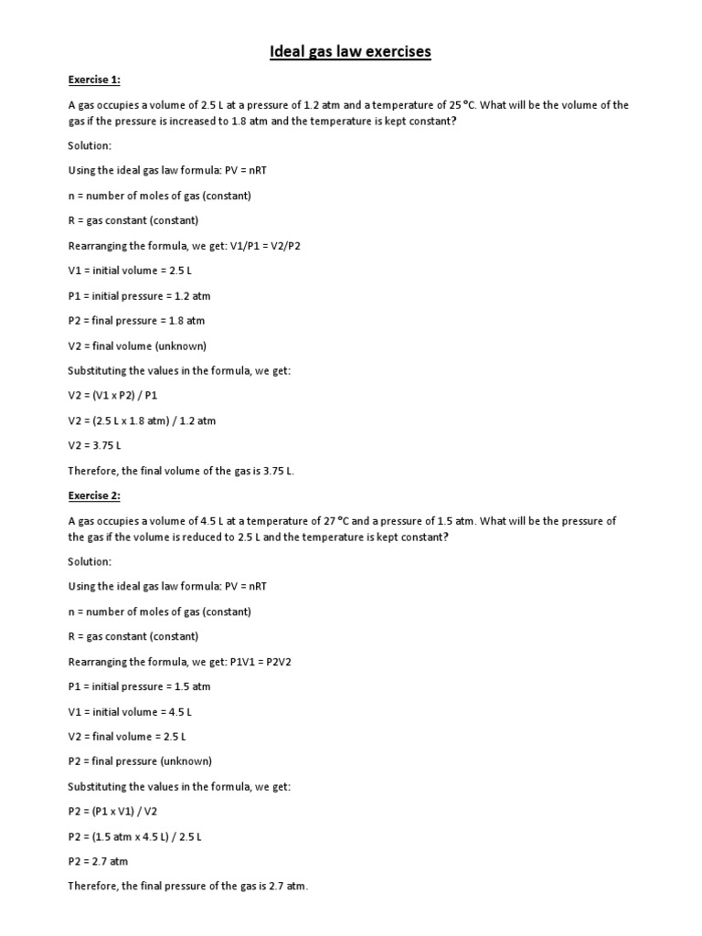 Ideal gas law exercises explained | PDF | Gases | Applied Probability