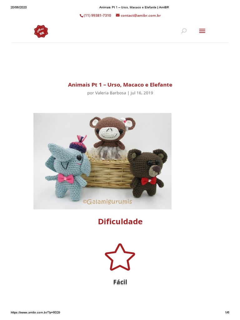 Animais PT 1 - Urso, Macaco e Elefante | PDF