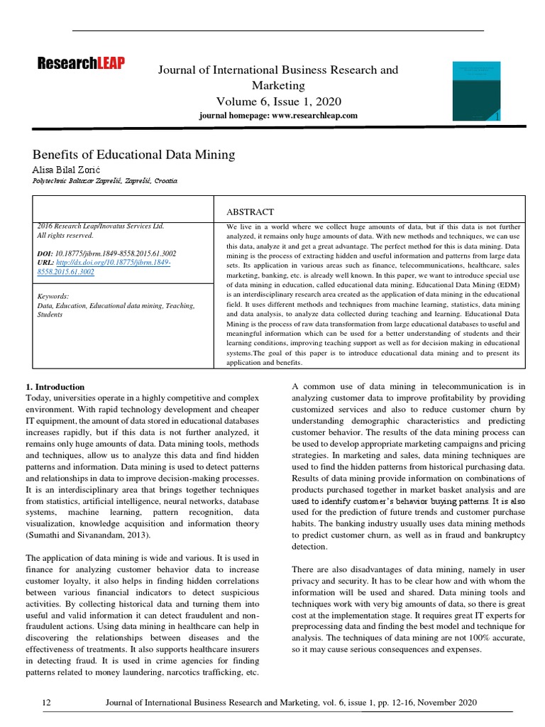 Benefits of Educational Data Mining | PDF | Data Mining | Machine Learning Benefits of Educational Data Mining | PDF | Data Mining | Machine Learning