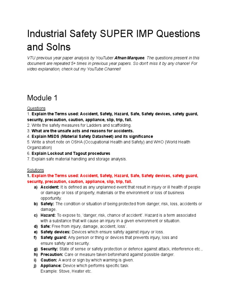 Industrial Safety SUPER IMP | PDF | Occupational Safety And Health Administration | Occupational ...