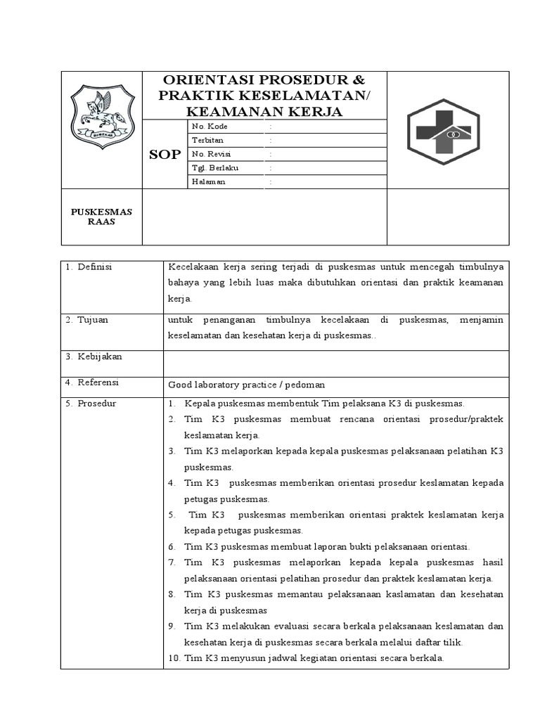 1351 SOP Orientasi Prosedur K3. | PDF