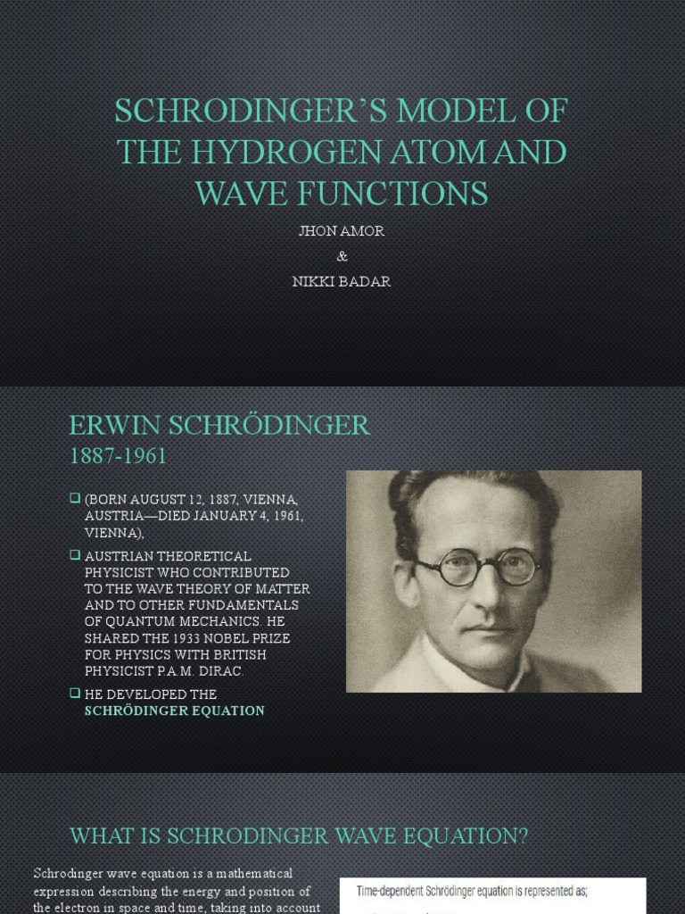 Schrodinger's Model of The Hydrogen Atom and Wave | PDF | Wave Function | Schrödinger Equation